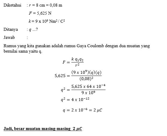 Jika dua buah muatan sama besar yang terpisah seja...