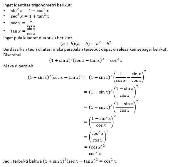 buktikan identitas trigonometri berikut (1+ sin x...