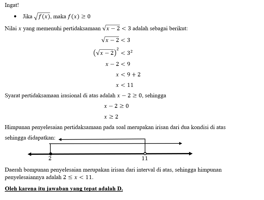 Interval nilai x yang memenuhi pertidaksamaan √(x-...