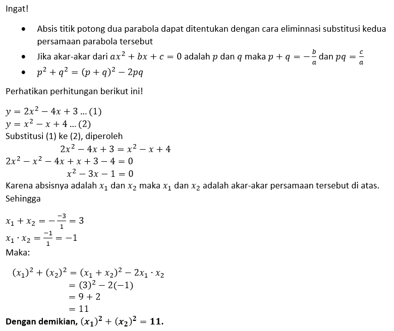 Jika x1 dan x2 adalah absis titik potong parabola ...
