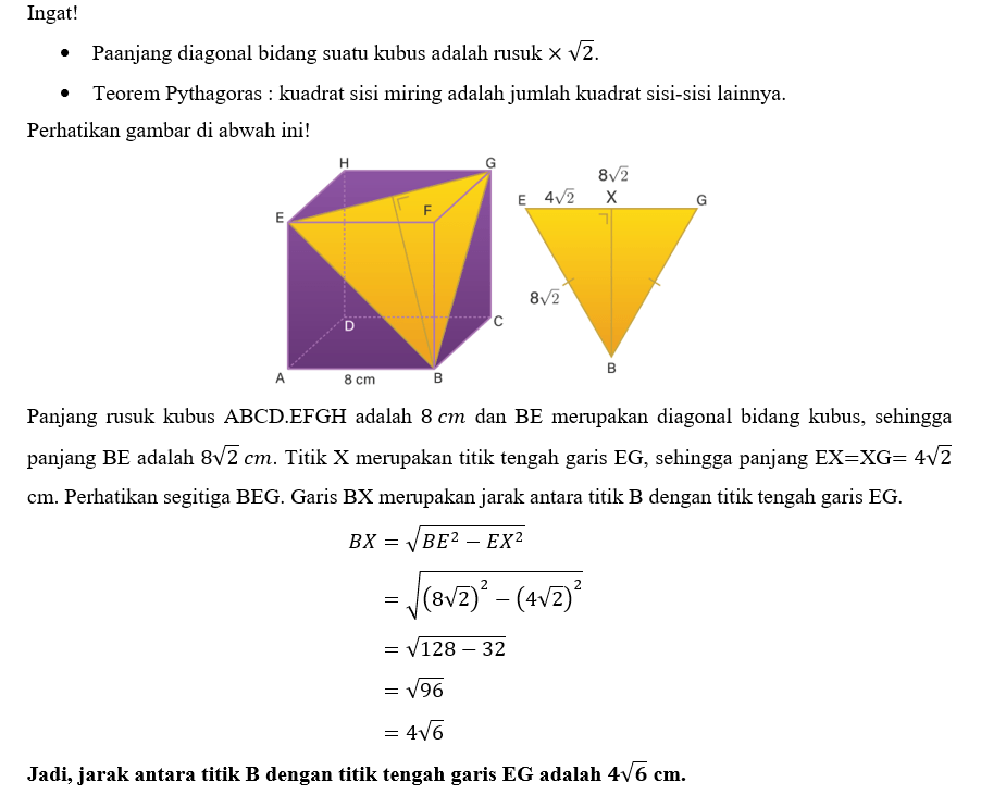 Diketahui kubus ABCD.EFGH dengan panjang rusuk 8 c...