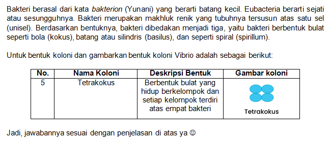 Jelaskan nama bentuk koloni berikut dan gambarkan ...