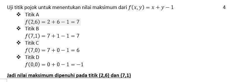 Nilai maksimum f(x,y)=x−y+1 pada daerah system per...