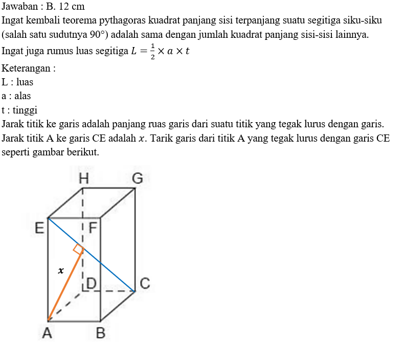 Balok ABCD.EFGH mempunyai panjang AB= 12cm, BC=9cm... Balok ABCD.EFGH mempunyai panjang AB= 12cm, BC=9cm...