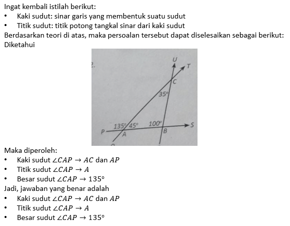 Tentukanlah kaki sudut, titik sudut, besar sudut,