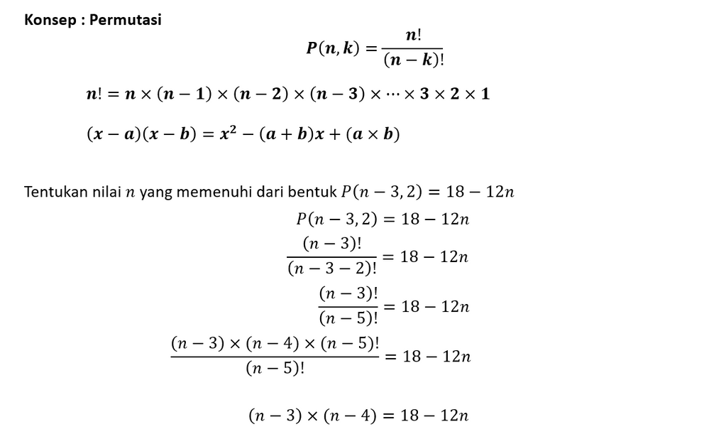 Tentukan nilai n yang memenuhi dari bentuk P (n