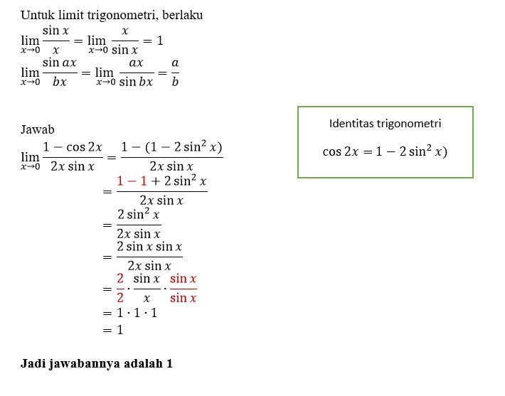 Tentukan nilai limit-limit fungsi trigonometri ber...