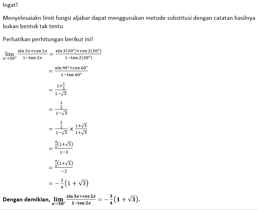 lim_(x→30°) (sin 3x + cos 2x)/(1–tan 2x)
