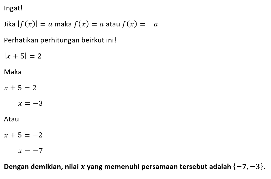 Tentukan nilai x dari persamaan berikut ini c. |x+...