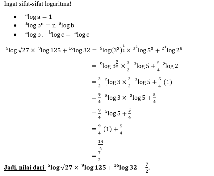 Tentukan Nilai dari bentuk Logaritma berikut denga...