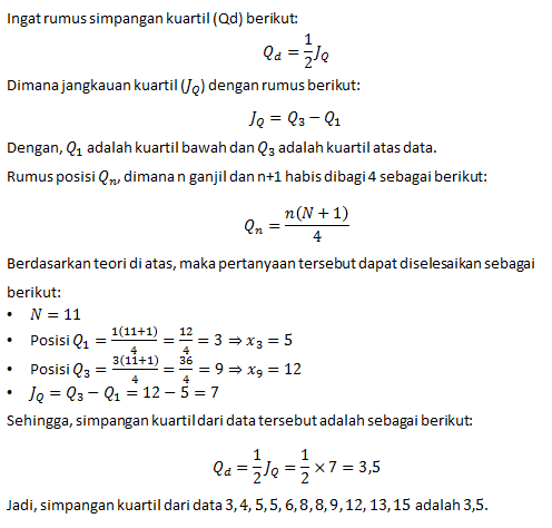 Simpangan kuartil dari data: 3, 4, 5, 5, 6, 8, 8,