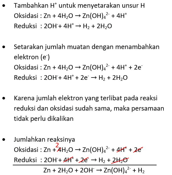 Zn + OH- = Zn(OH)4²- + H² metode setengah reaksi...