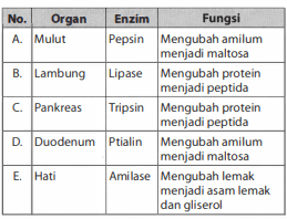 Pasangan yang tepat antara organ, enzim, dan fung...