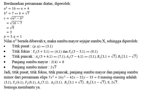 Tentukan koordinat titik pusat, titik fokus, titik... Tentukan koordinat titik pusat, titik fokus, titik...