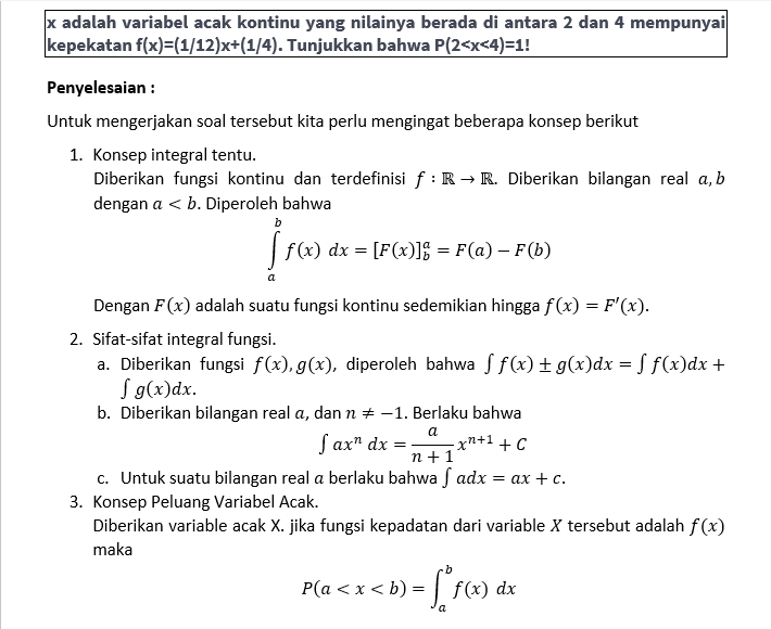 x adalah variabel acak kontinu yang nilainya berad...