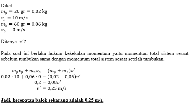 Sebutir Peluru 20 Gram Bergerak Dengan Kecepatan 1...
