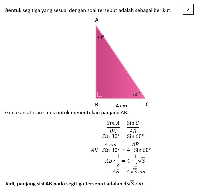 Diketahui segitiga siku siku ABC dengan BC=4 Sudu...