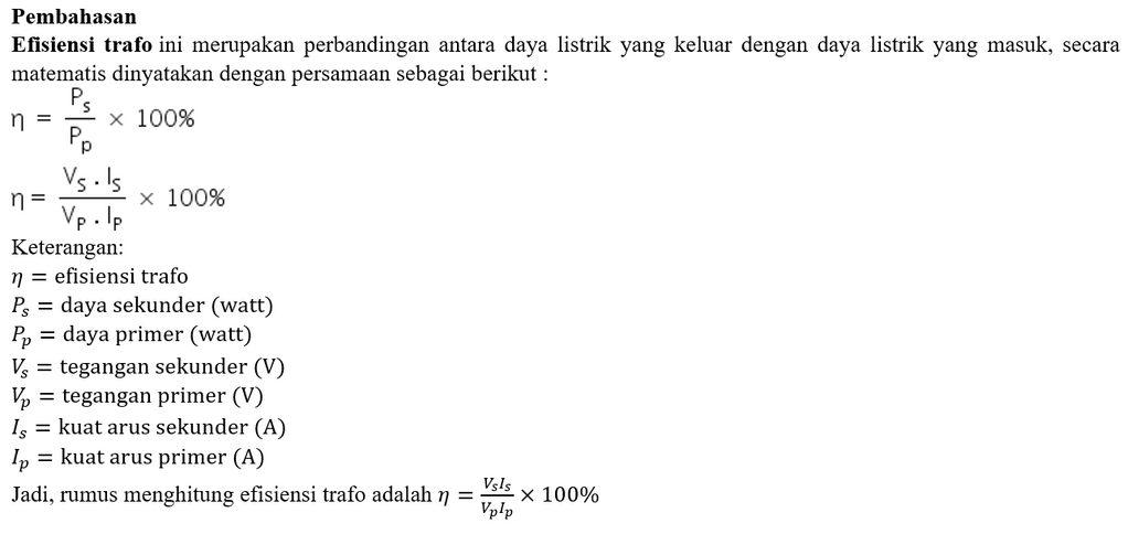 Rumus mencari efesiensi transformator...
