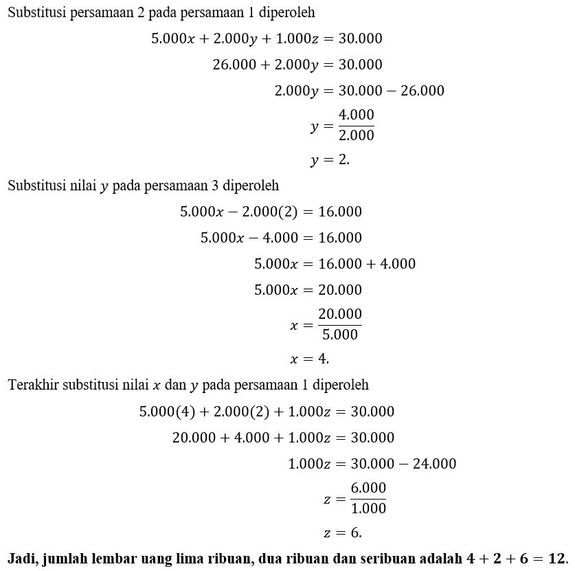 Di dalam dompet indah terdapat uang lima ribuan, d...