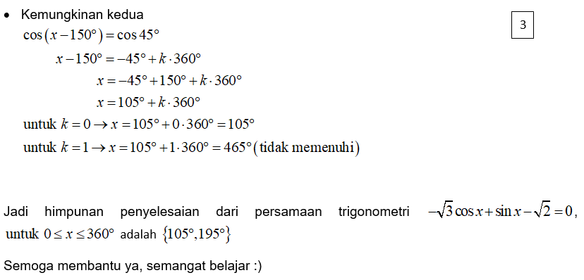 tentukan himpunan penyelesaian -√3 cos x + sin x