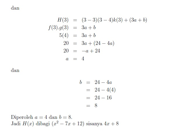 Diketahui suku banyak f(x) jika dibagi (x-4) sisan...