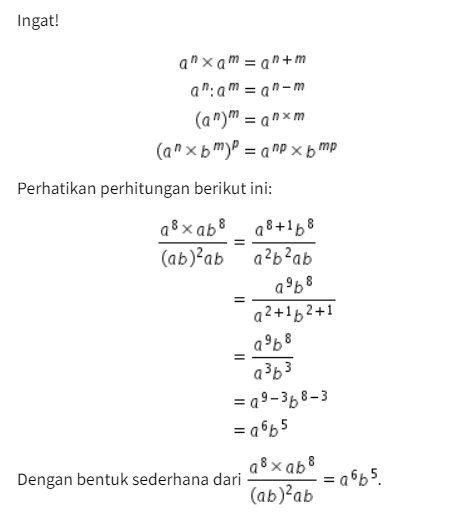 bentuk sederhana dari a pangkat 8 × ab pangkat 8 ...