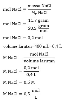 11,7 gram NaCl dilarutkan dengan aquadest hingga v...