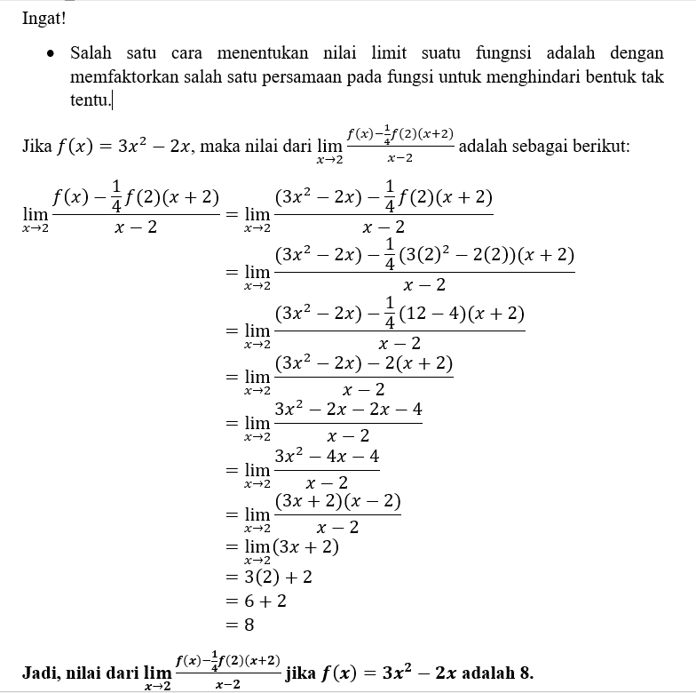 Tentukan nilai limit fungsi aljabar berikut. lim_x...