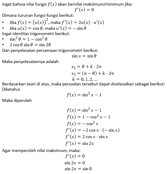 nilai maksimum dati f (x) = sin² x-1...