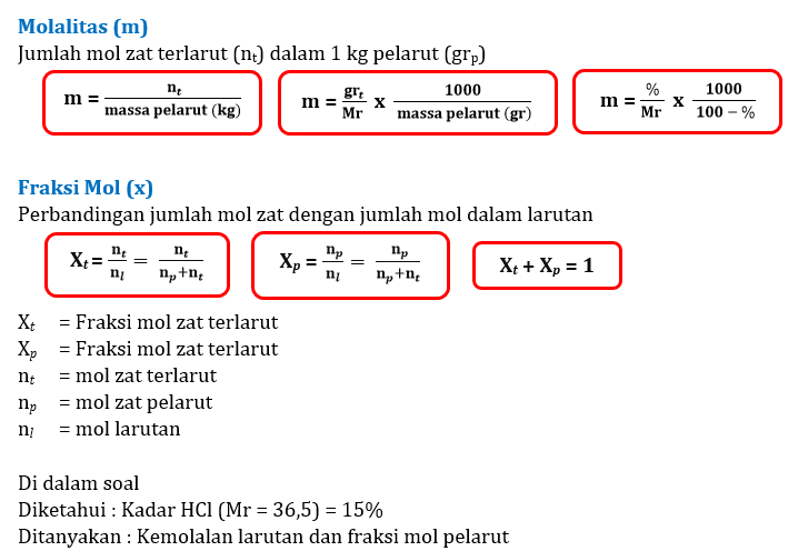 terdapat larutan Hcl 15%. hitung kemolalan larutan...