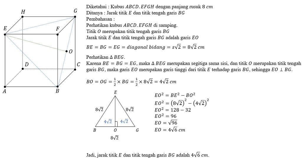 Diketahui Kubus Abcdefgh Dengan Panjang Rusuk 8 C