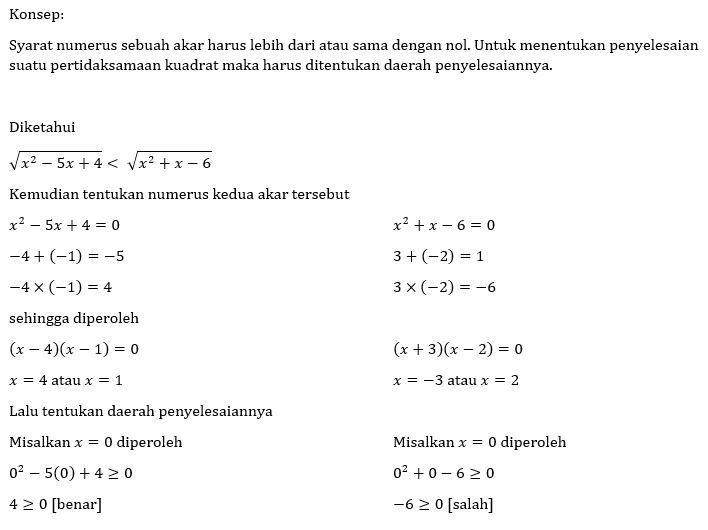 Interval nilai x yang memenuhi pertidaksamaan √(x²...
