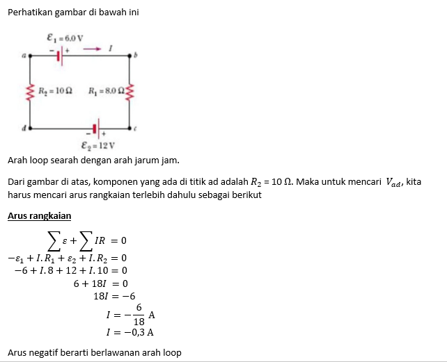 Suatu loop tunggal terdiri dari 2 resistor dan 2 b...