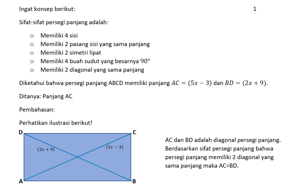Diketahui persegi panjang ABCD. Jika panjang AC