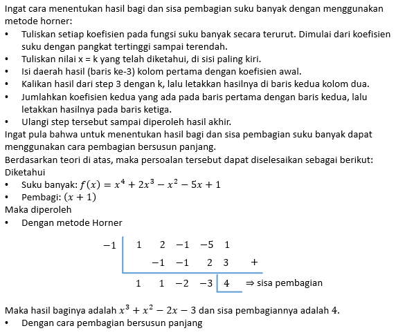 dengan metode horner, Tentukan hasil bagi dan sisa...