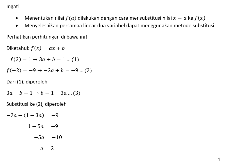 1 Diketahu rumus fungsi f(x) = ax + b. Jika f(3)