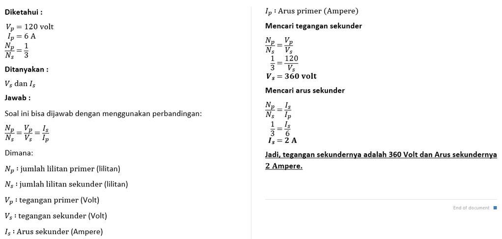 perbandingan jumlah lilitan primer dan sekunder se...