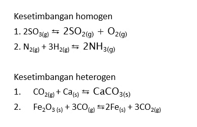 Berikan masing-masing 2 contoh reaksi kesetimbanga...
