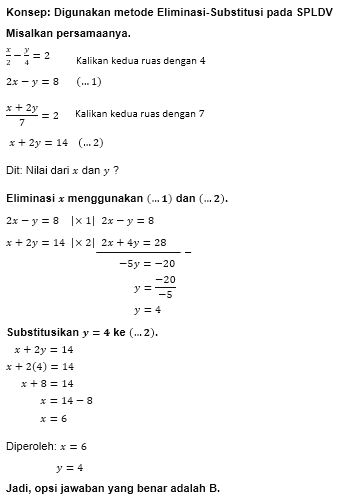 nilai variabel x dan y yang memenuhi x per 2 - y p...