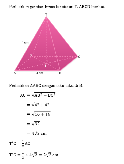 Diketahui limas beraturan 𝑇. 𝐴𝐵𝐶𝐷 dengan 𝐴𝑇 = 𝐴𝐵