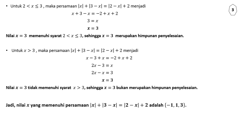 Tentukan nilai x yang memenuhi persamaan berikut.