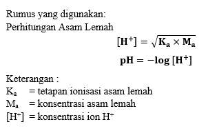 pH larutan asam formiat (HCOOH) 0,02 M (Ka Asam fo...
