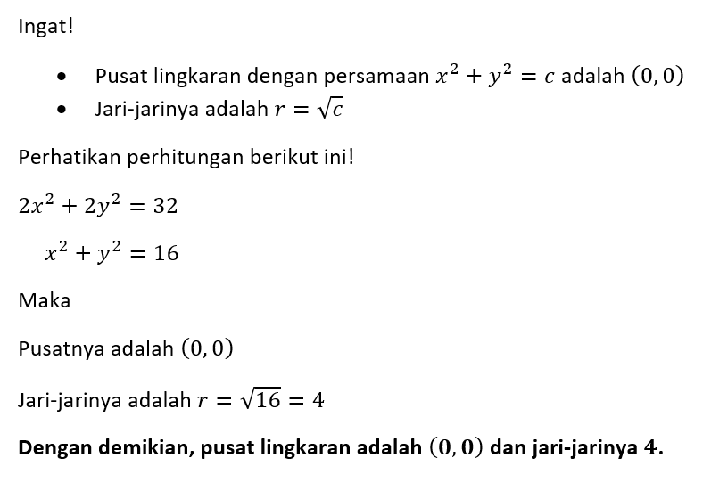 Tentukan pusat dan jari-jari dari lingkaran dengan...