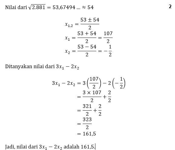 Diketahui x₁ dan x₂ merupakan akar-akar dari persa...