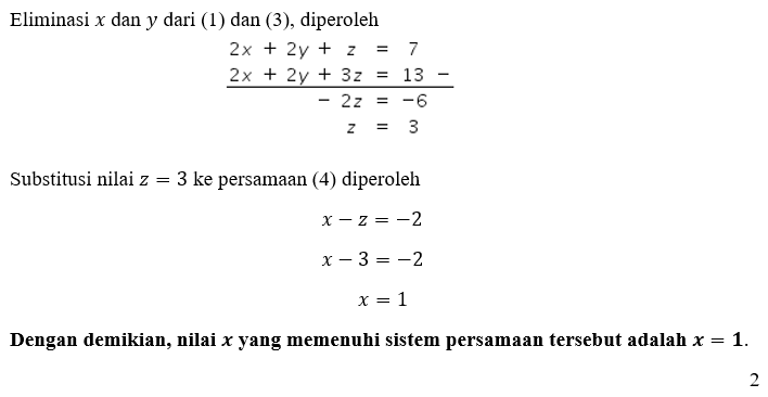 Nilai x yang memenuhi Sistem Persamaan Linear Tiga...