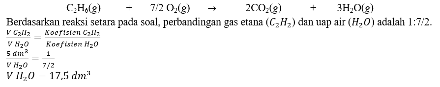 Gas etana sebanyak 5 dm^3 dibakar sempurna menurut...