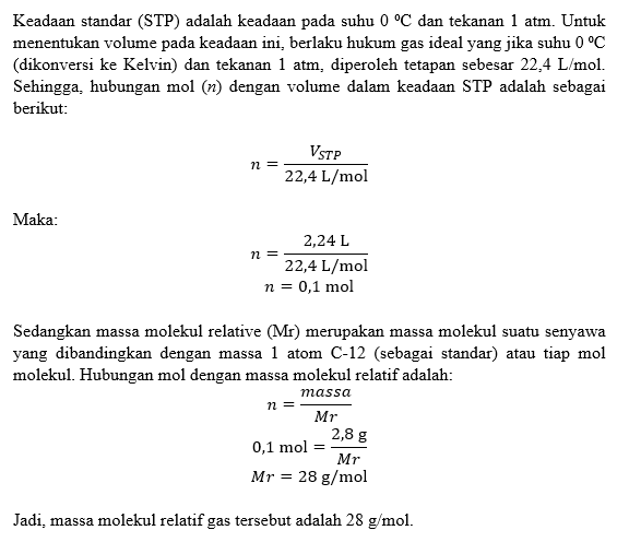 Jika pada keadaan standar volume dari 2,8 gram gas...
