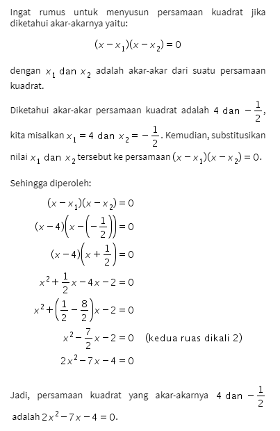 1. Tentukan persamaan kuadrat, jika diketahui akar...