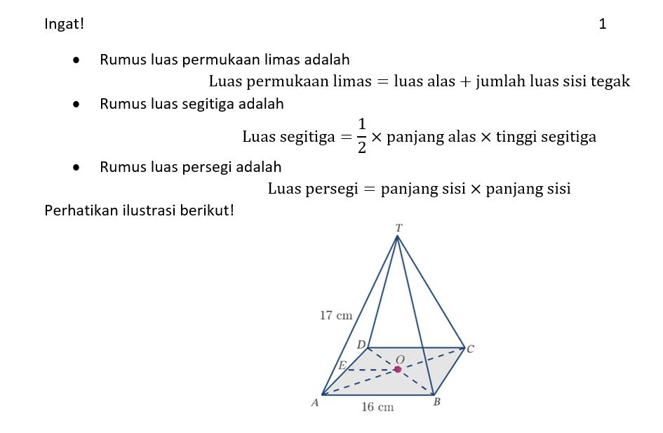 ABCD persegi, panjang AB = 16 cm dan AT = 17 cm. K...