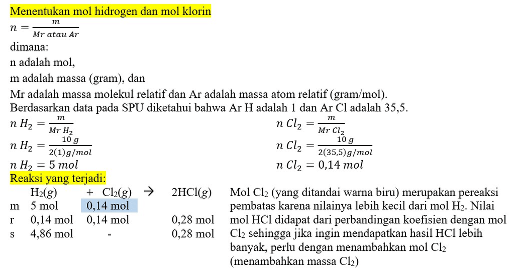 Hitung massa gas hidrogen klorida yang dapat dihas...